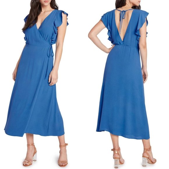 Willow & Clay | Dresses | Willow Clay Solid Wrap Ruffle Sleeve Midi ...